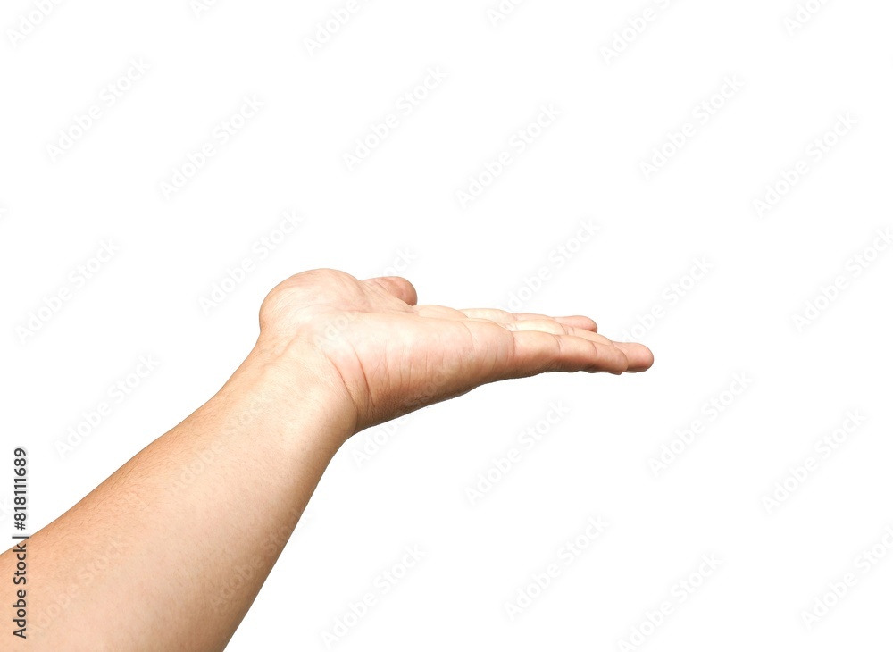 Male hands open and raised from below making a lifting gesture or ...