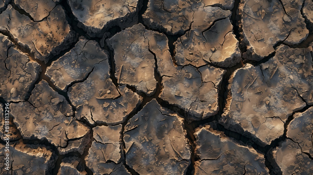 "Dry, cracked earth with deep fissures shows landscape damaged by ...