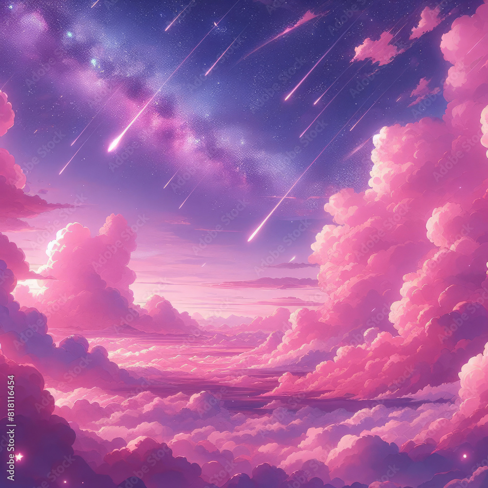 Generative AI, the sight of a meteor shower on a beautiful night with a ...