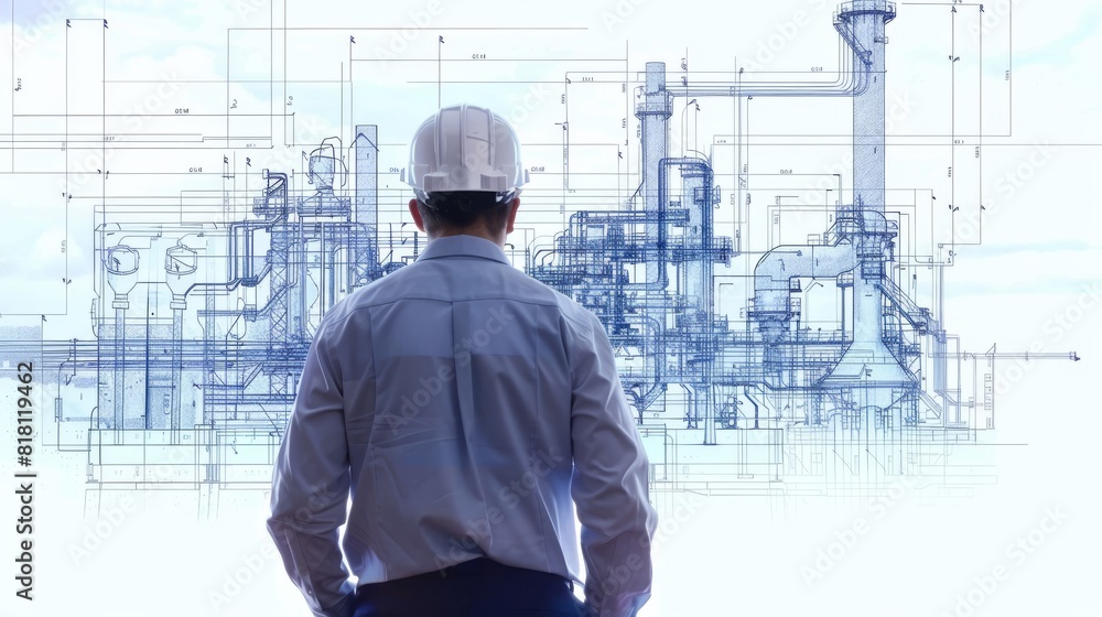 Engineer presenting project plans with white background Stock Photo ...