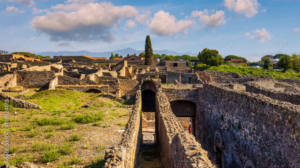 Ancient ruins of Pompei city (Scavi di Pompei), Naples, Italy. View of ...