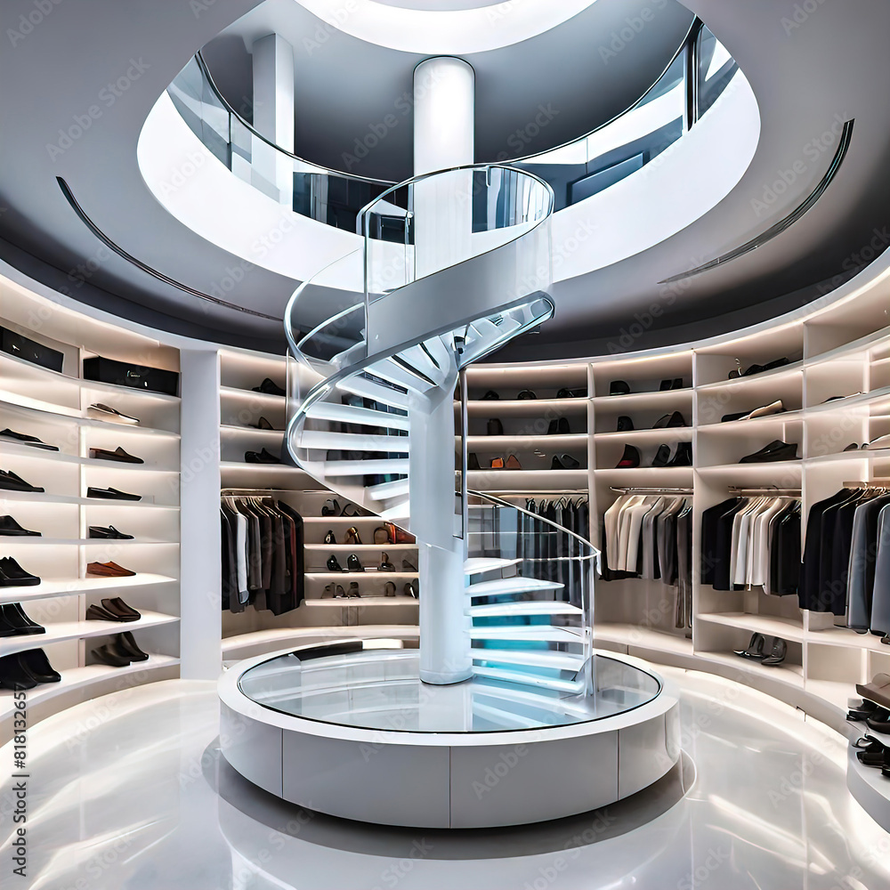 large two story modern european round master closet with island on ...