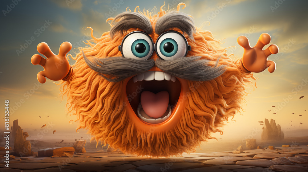 cartoon hairy monster. fluffy funny with arms and legs and face ...