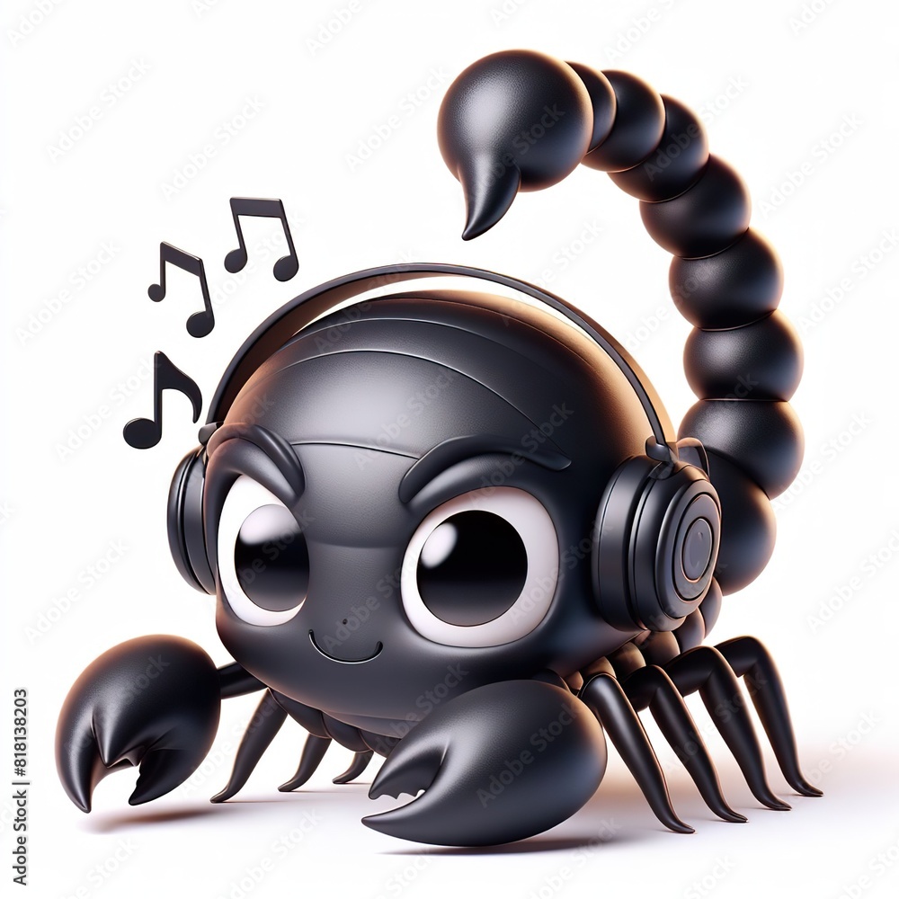 cute 3D funny cartoon a Scorpion with small wireless headphone on head ...