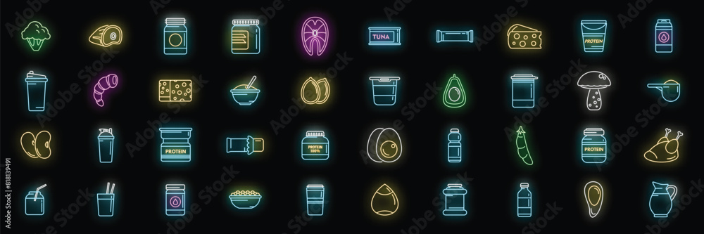 Protein nutrient icons set outline vector. Fat fiber. Nutrition dietary ...