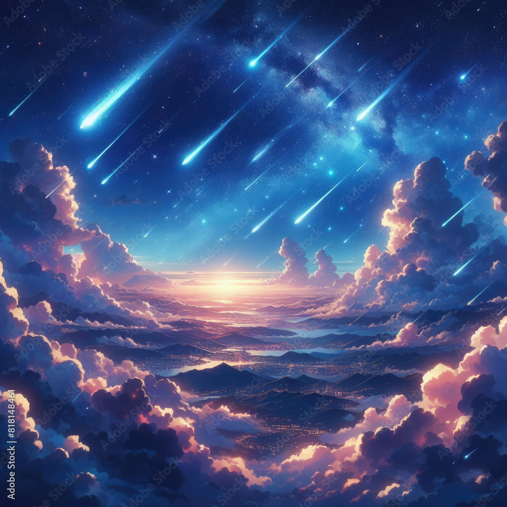 Generative AI, the sight of a meteor shower on a beautiful night with a ...