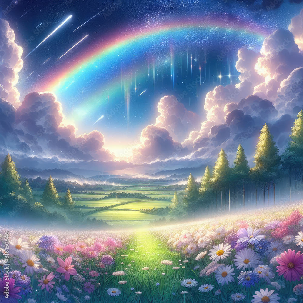 Generative AI, the sight of a meteor shower on a beautiful night with a ...