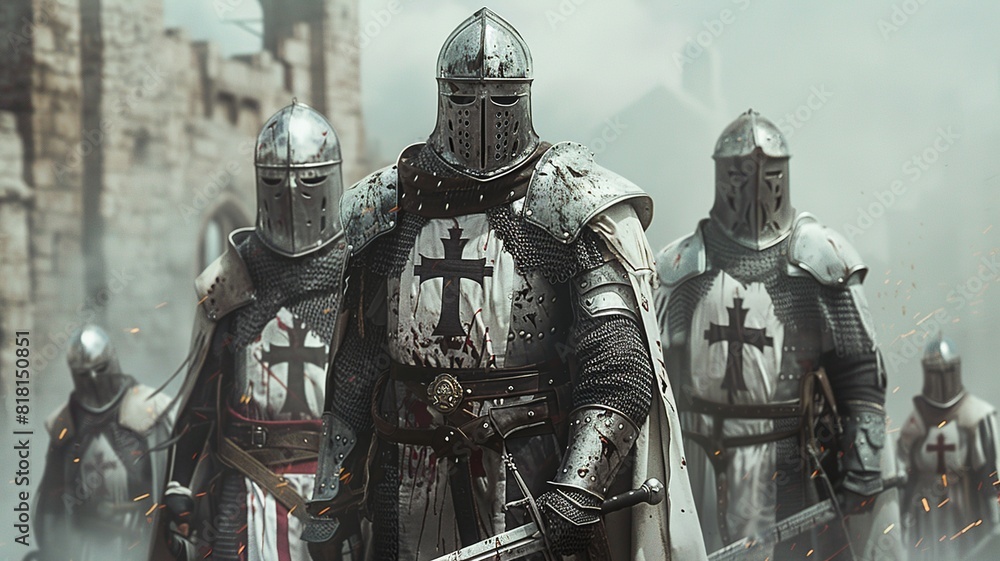 A minimalist illustration of Templar knights, utilizing clean lines and ...