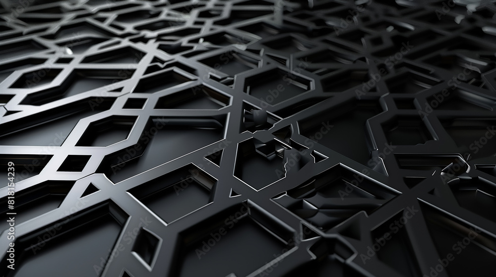 Bold Black and Silver Islamic Tiles A modern 3D realistic design of ...