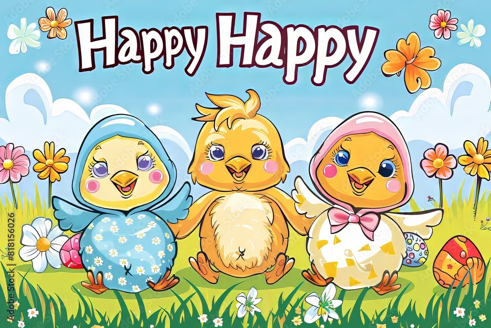 Easter Greetings: cute clip art with phrases like "Happy Easter" Stock ...