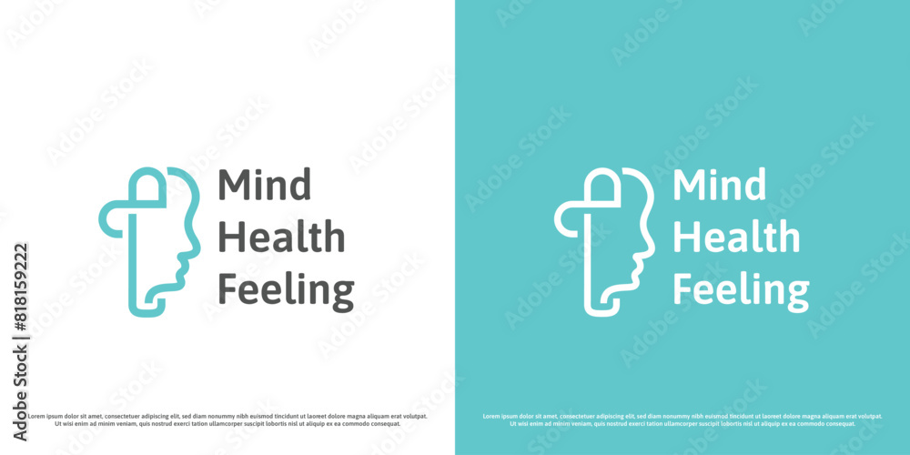 Mind health logo design illustration. Silhouette of human head face ...