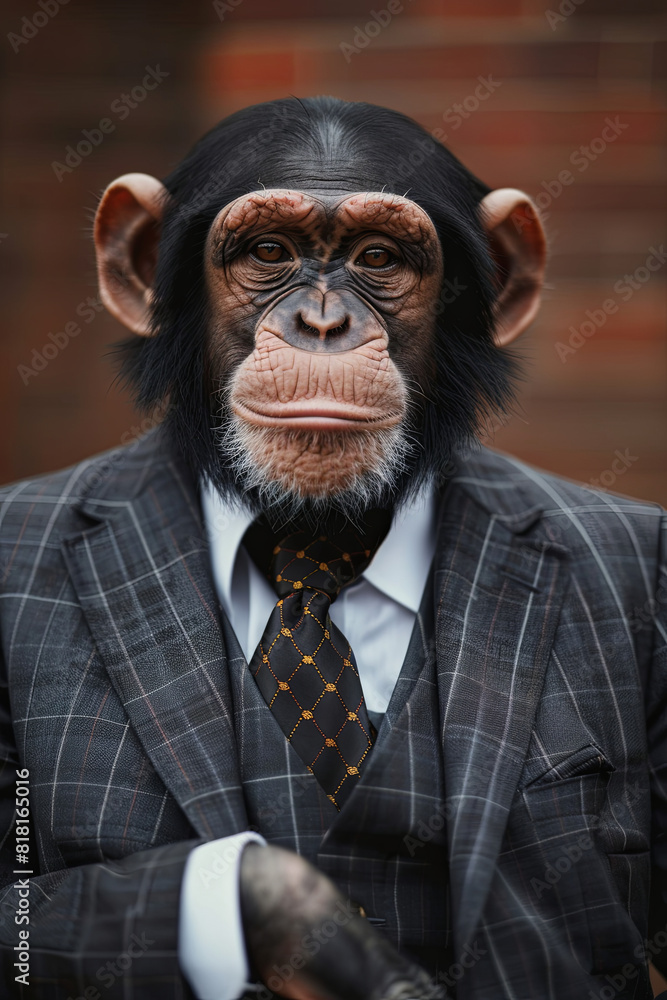 Chimpanzee dressed in a business suit, inviting reflection on the ...
