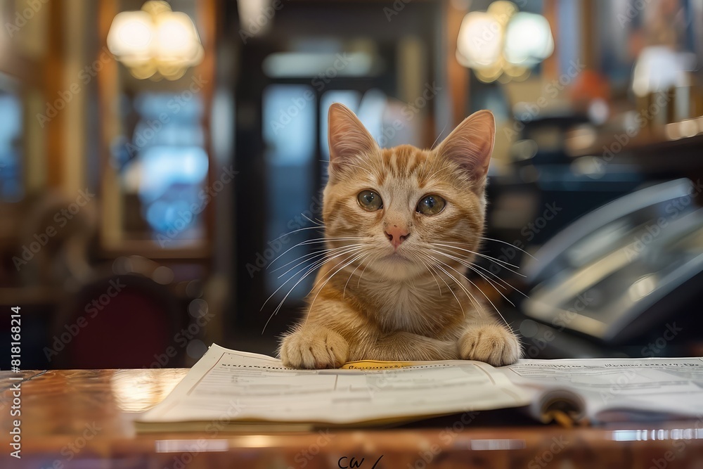 Cat Working as Receptionist, Reception Desk Cats, Friendly Hotel Cat ...