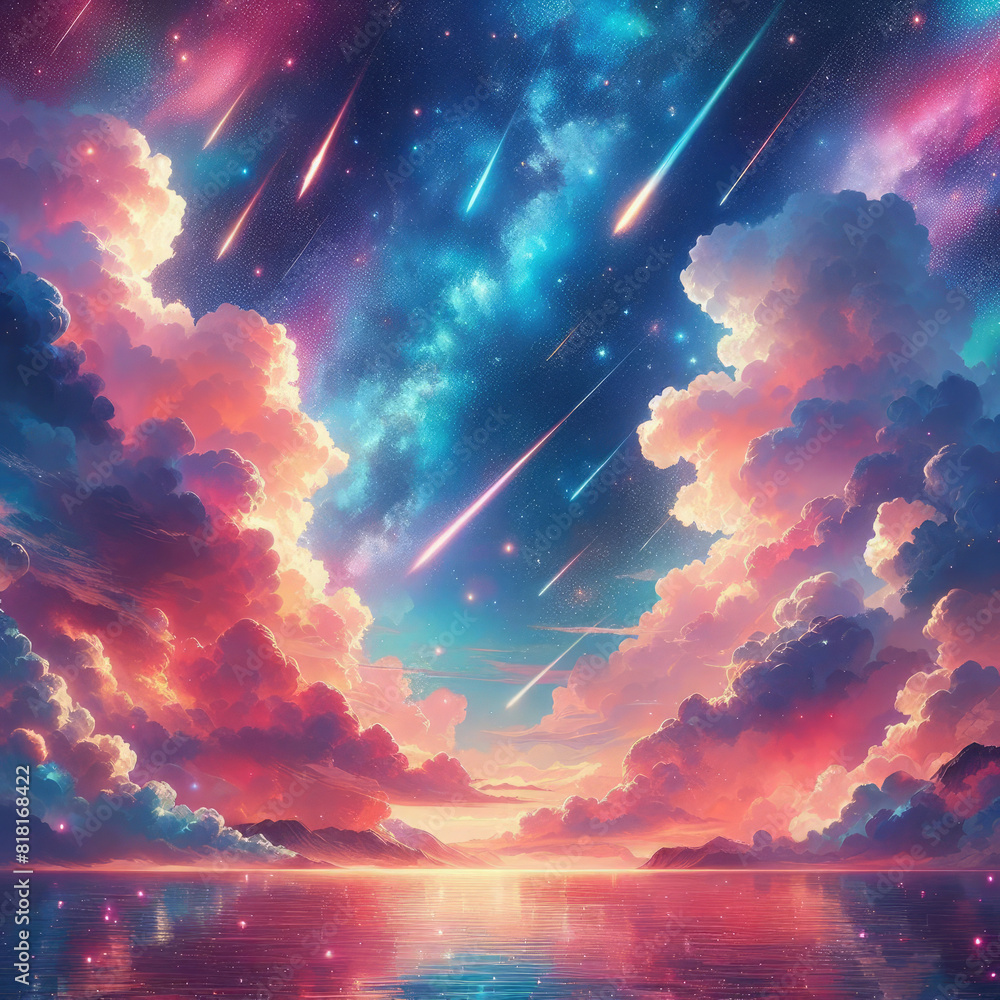 Generative AI, the sight of a meteor shower on a beautiful night with a ...