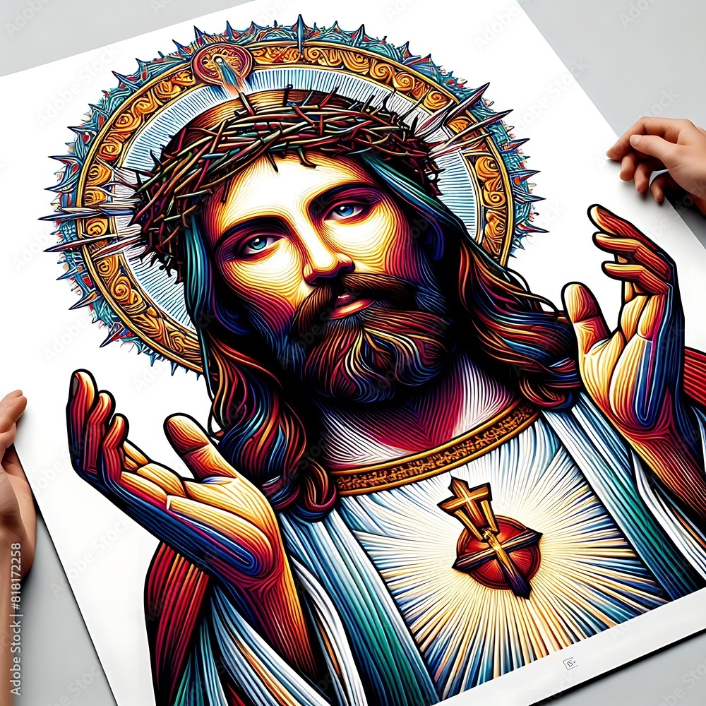 A jesus christ holding a picture of a jesus christ art meaning card ...