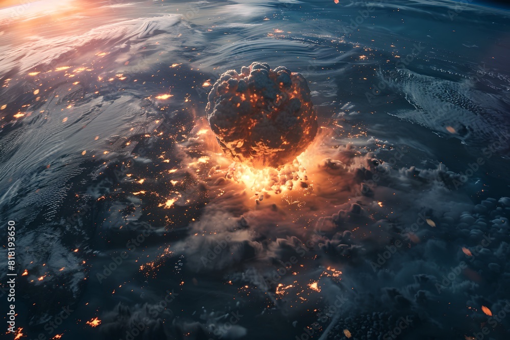 Dramatic asteroid impact on Earth's surface in spectacular digital ...