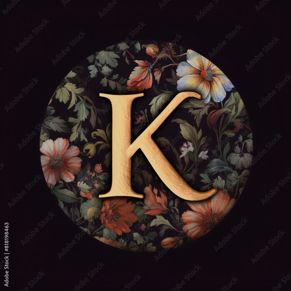 Alphabet letter K with floral background. Uppercase and lowercase ...