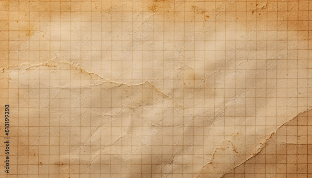 textured, aged piece of grid paper, stained, visible creases and tears ...