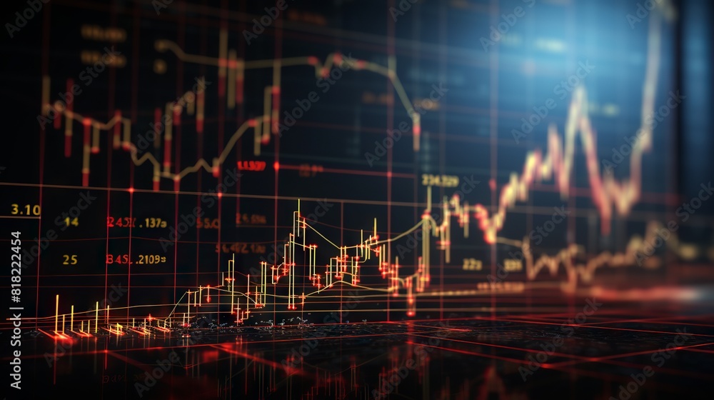 Dynamic financial analysis: vibrant charts on dark background ...