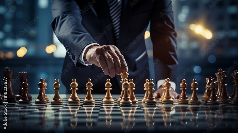 Strategic businessman directing chess game: leadership, teamwork, and ...