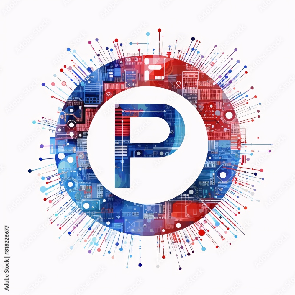 Parking sign with circuit board and city background. Vector ...