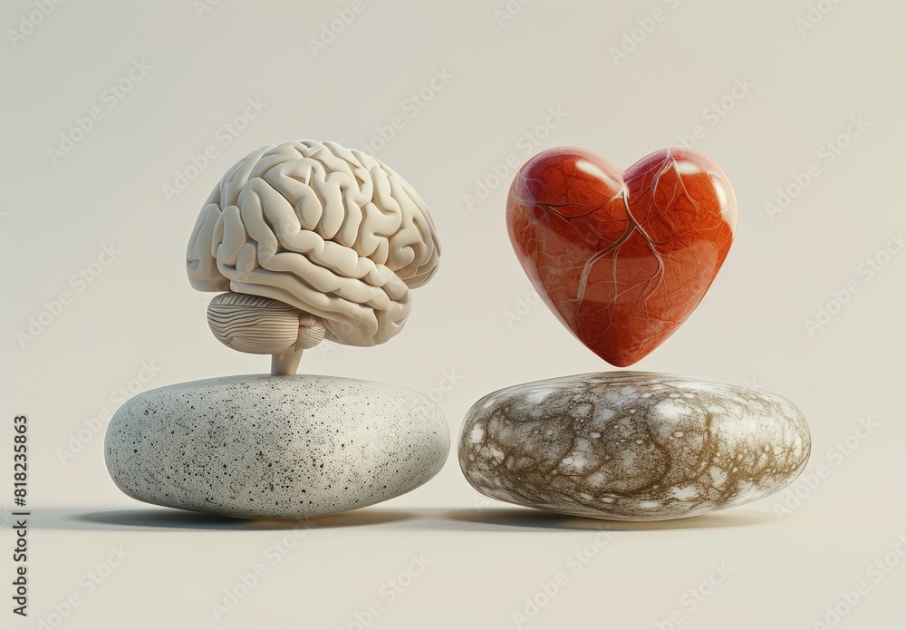 Balancing emotions and reason in a 3D model symbolizing inner conflict ...