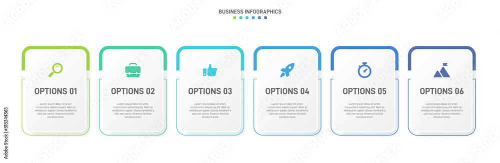 Horizontal progress bar featuring 6 arrow-shaped elements, symbolizing ...