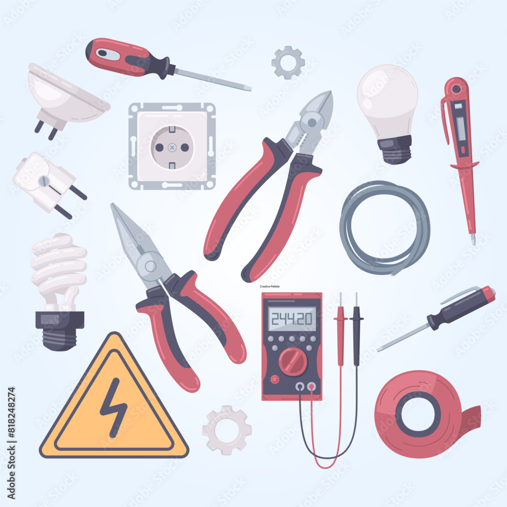 Electrician cartoon round composition with isolated images of manual ...