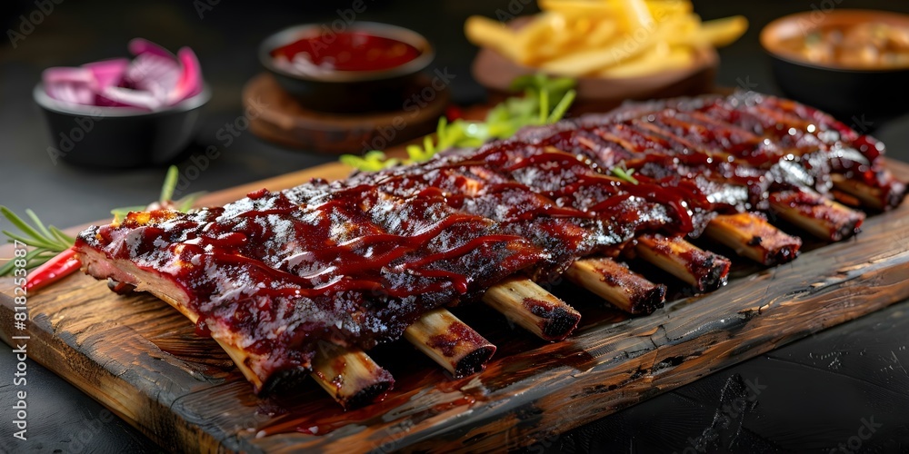 Tasty BBQ ribs with savory sauce classic sides popular comfort food ...