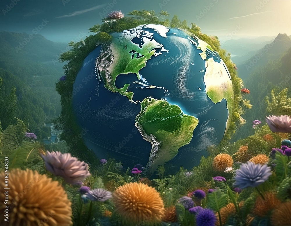 Foto de Día de la tierra, planeta tierra rodeado de naturaleza, flores ...