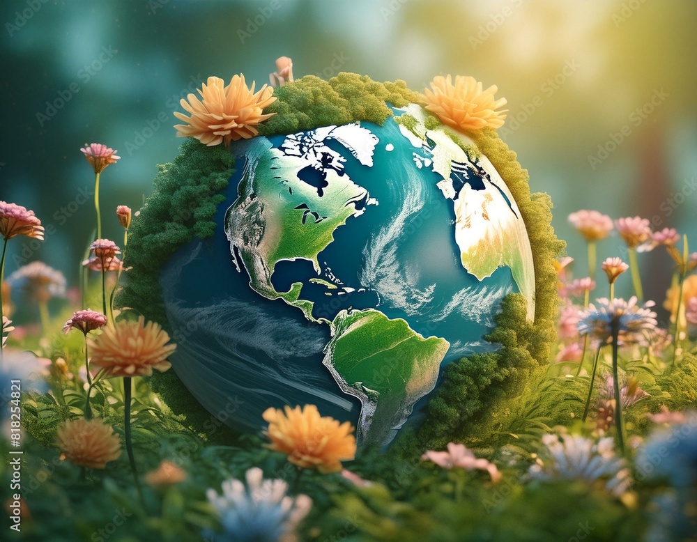 Foto de Día de la tierra, planeta tierra rodeado de naturaleza, flores ...