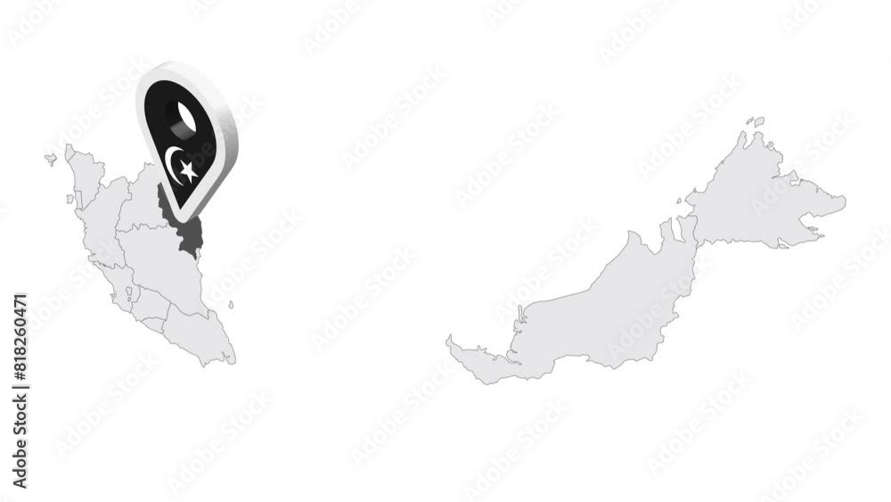 Location State of Terengganu on map Malaysia. 3d Terengganu flag map ...