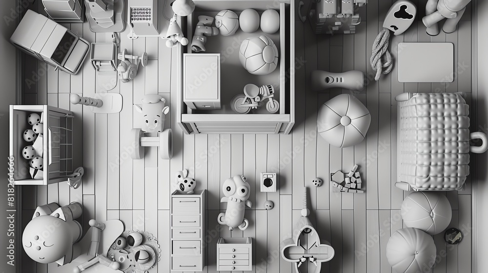 toy box flat design top view playroom animation Black and White Stock ...