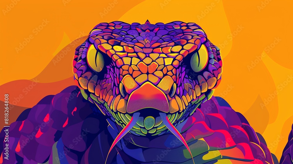viper flat design front view venomous cartoon drawing Triadic Color ...