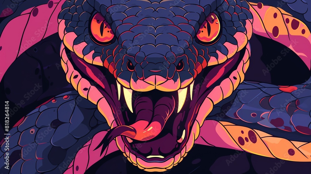 viper flat design front view venomous cartoon drawing Triadic Color ...