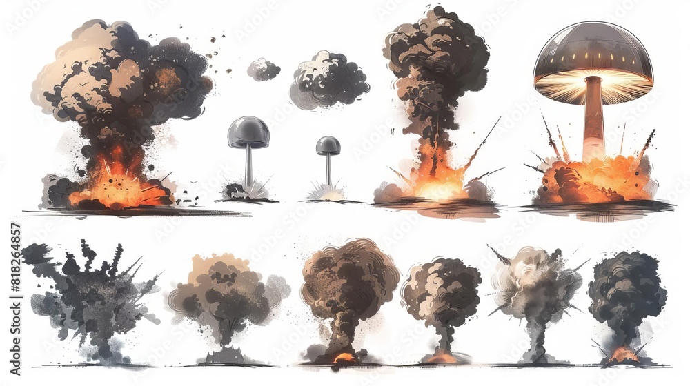 nuclear explosion montage set of atomic bomb detonations and mushroom ...
