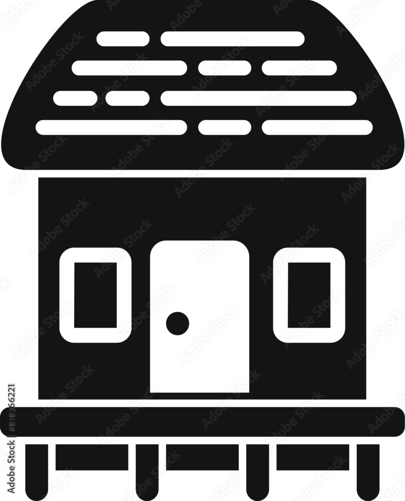 Simplistic black house icon with lines indicating roof shingles and ...