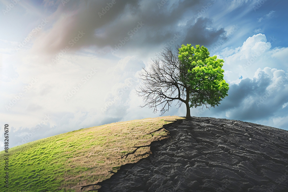 Image depicting climate change and drought on one side and lush green ...