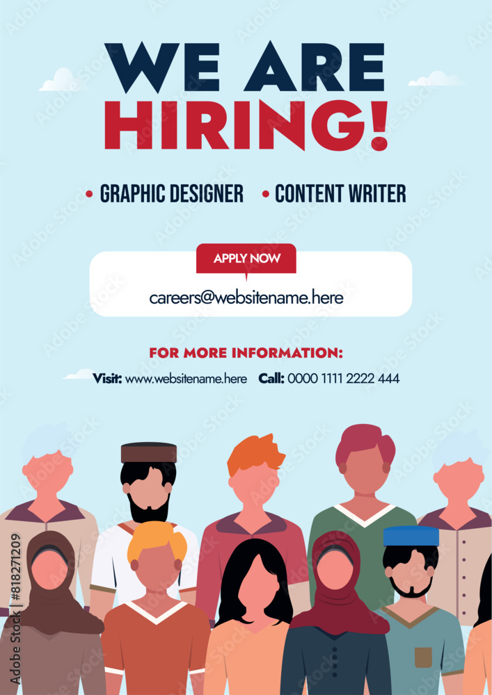 We are hiring. We are hiring graphic designer, content writer announcement banner, brochure with ...
