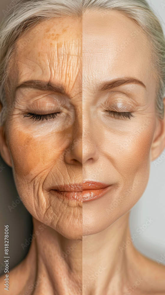 Side-by-side comparison of an older and younger woman's face ...