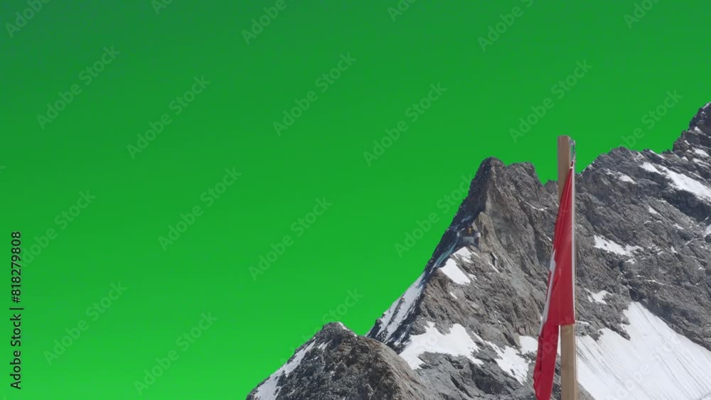 Vidéo Stock Swiss flag blow and mt.Jungfraujoch against green screen ...