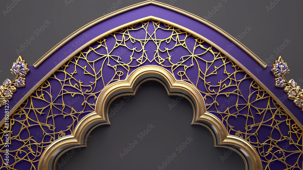 Royal Purple and Gold Islamic Arch A majestic 3D realistic Islamic arch ...