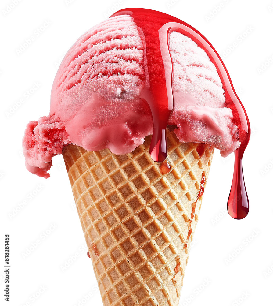 Ice Cream Strawberry - Strawberry ice cream cone with syrup drips ...