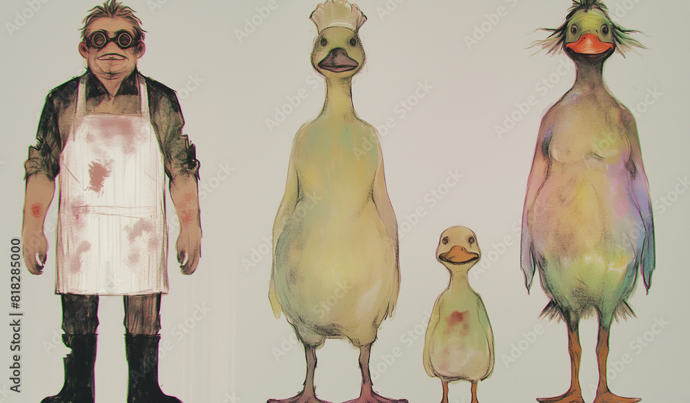 creepy illustrations of butcher and ducks. uncanny valley analog horror ...