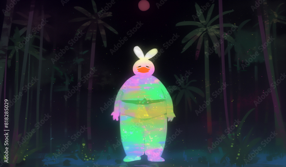 strange duck human hybrid, vhs tape hazy palm trees Stock Illustration ...