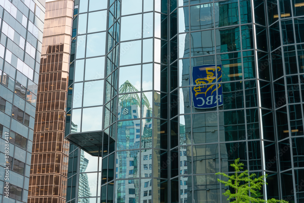 office building with reflection of Metro Hall logo and RBC Royal Bank ...