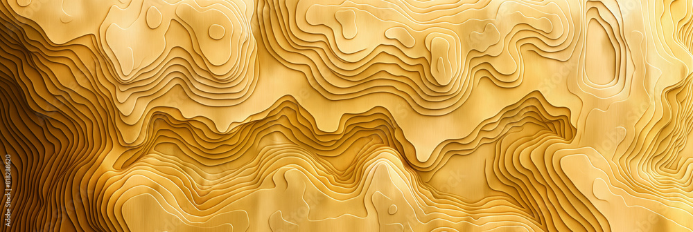Abstract layered topographic map rendered in golden hues, showing ...