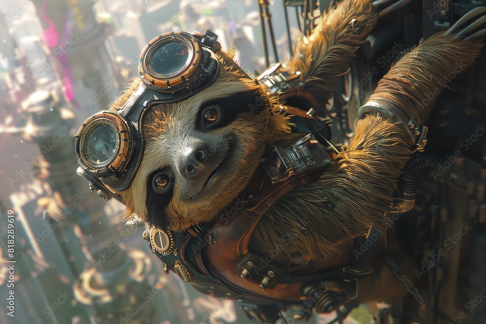Steampunk Sloth A sloth wearing ornate steampunk goggles and a ...
