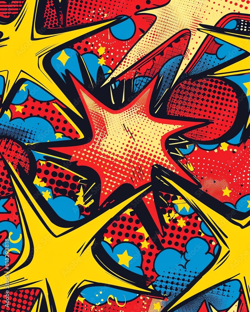 Pop art pattern wallpaper, bright red and yellow comic book designs ...