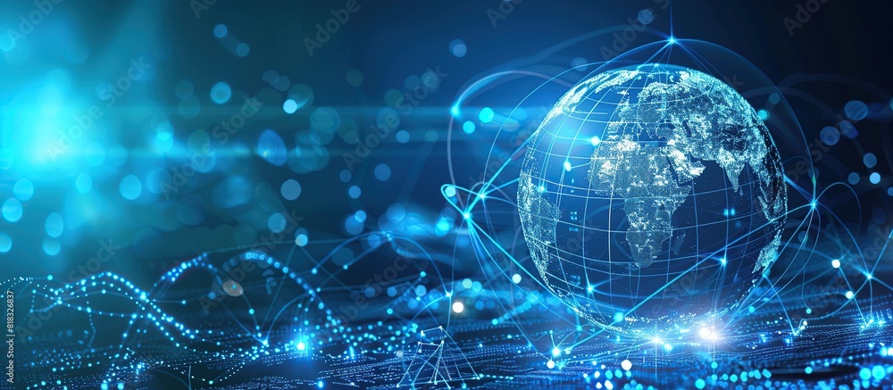Abstract blue globe business background. Technology World map point the ...